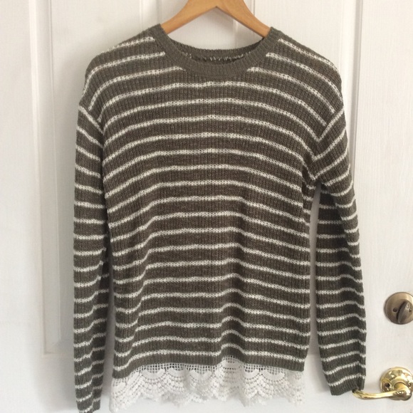 Sweaters | Green White Striped Sweater | Poshmark